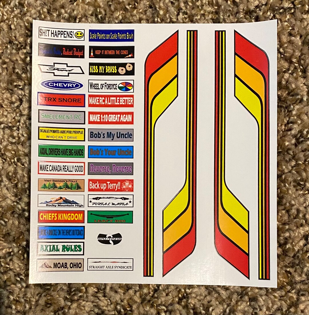 1:10 RC Rock Crawler Bumper Sticker Sheet Scale Bumper Stickers Various ...