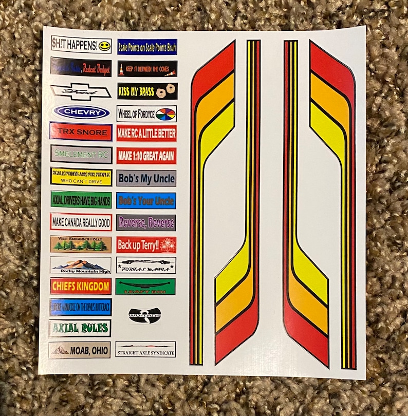1:10 RC Rock Crawler Bumper Sticker Sheet Scale Bumper Stickers Various ...