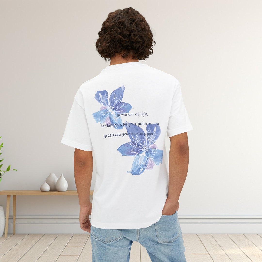 Oversized White Boxy Tee With Blue Flower Back Design - Etsy