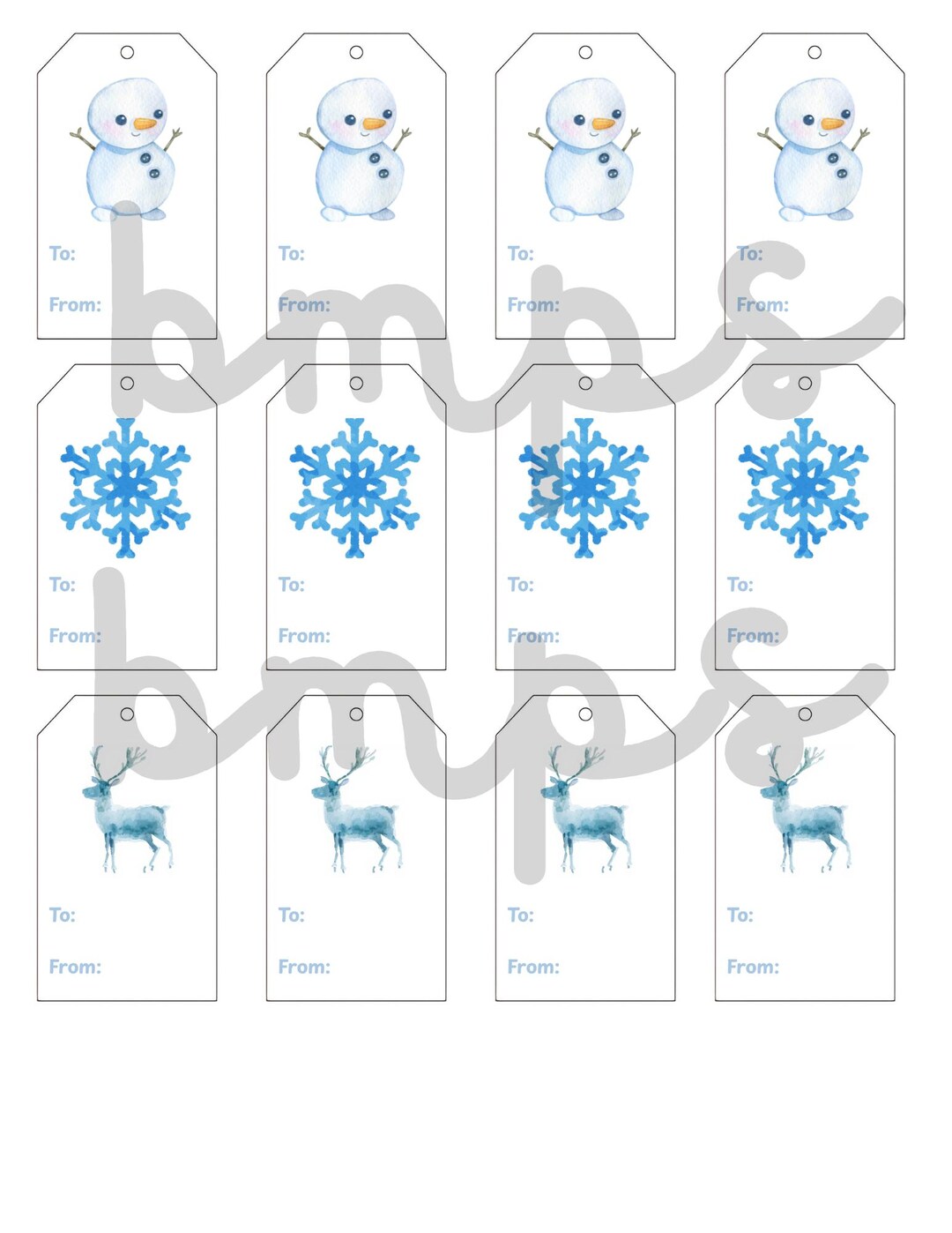 Watercolor Reindeer Gift Tags – Printable Holiday Tags (digital ...