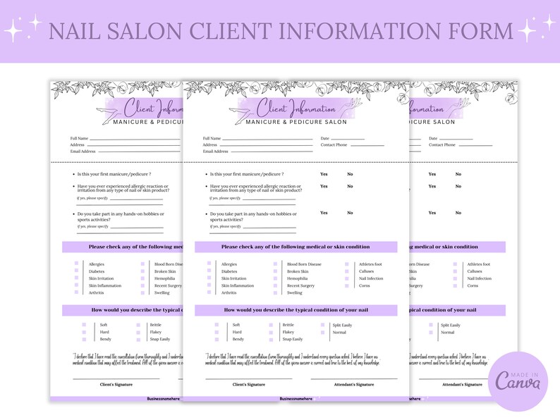 Manicure and Pedicure Salon Client Consultation Form - Etsy