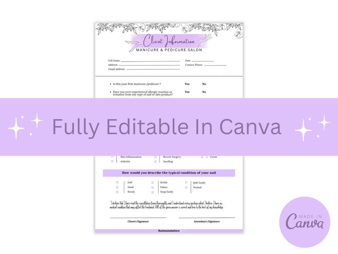 Manicure and Pedicure Salon Client Consultation Form - Etsy