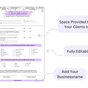 Manicure and Pedicure Salon Client Consultation Form - Etsy