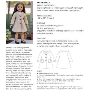 18" Doll - Faye Tailored Collar Coat PDF Sewing Pattern (made for ...