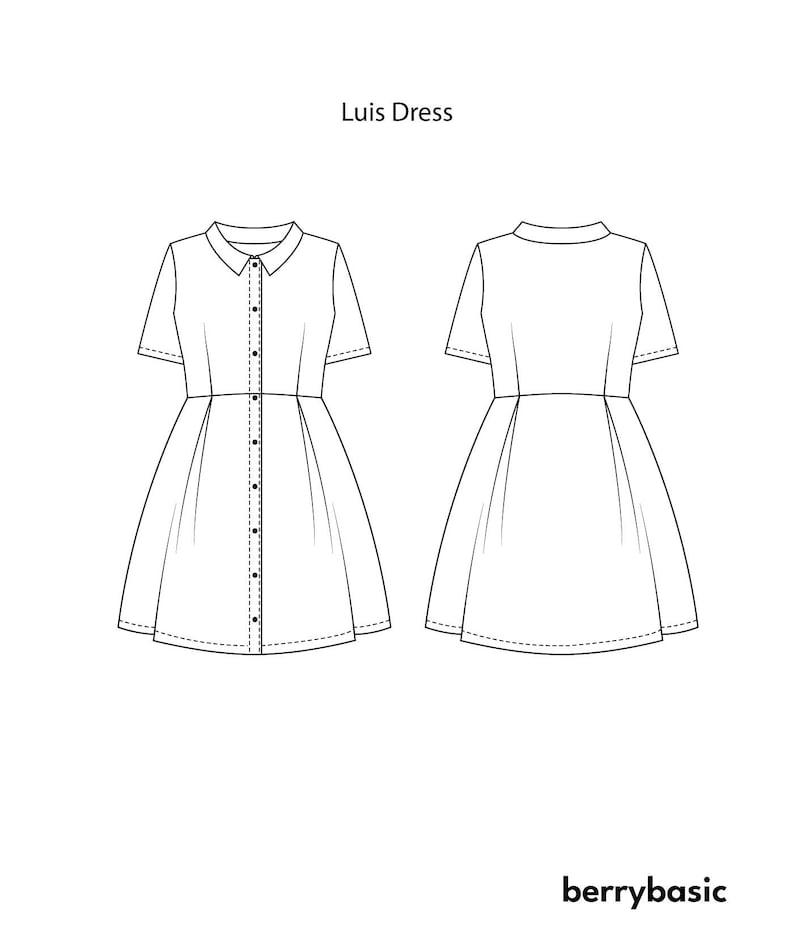 Patrón de costura en PDF para vestido Luis Box Pleats - 4 tipos de papel (A4, Carta EE. UU., A0 ...