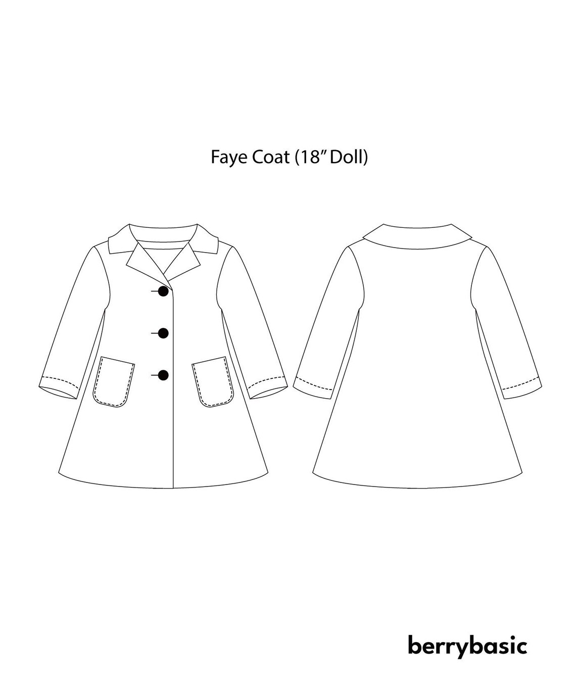 18" Doll - Faye Tailored Collar Coat PDF Sewing Pattern (made for ...