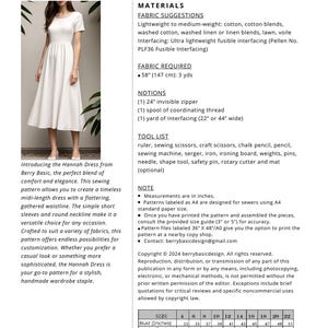 Hannah Dress PDF Sewing Pattern - 4 Kinds of Paper (A4, US Letter, A0 ...