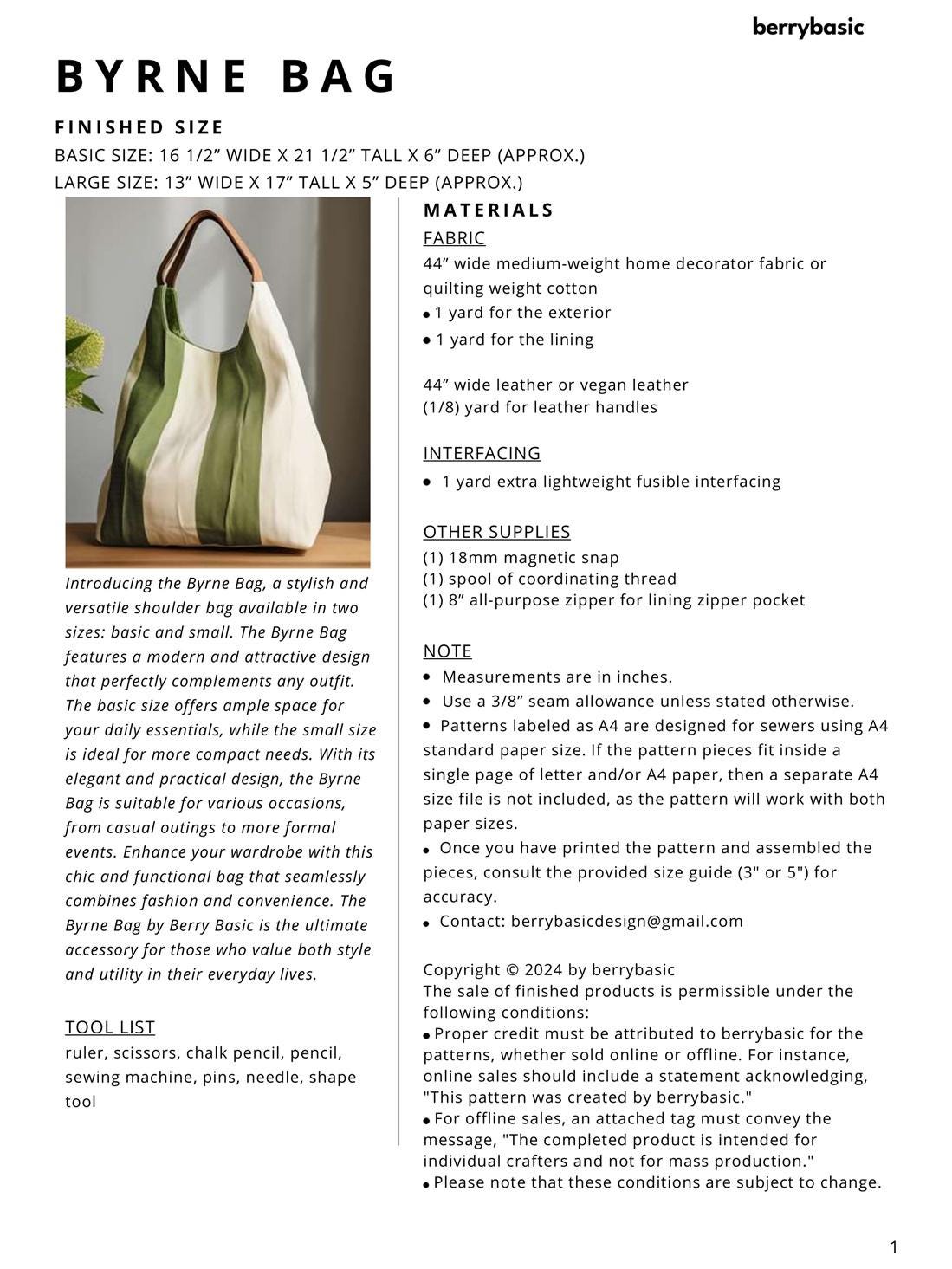 Byrne Bag PDF Sewing Pattern (2 Sizes) - Easy Sewing Pattern - Etsy