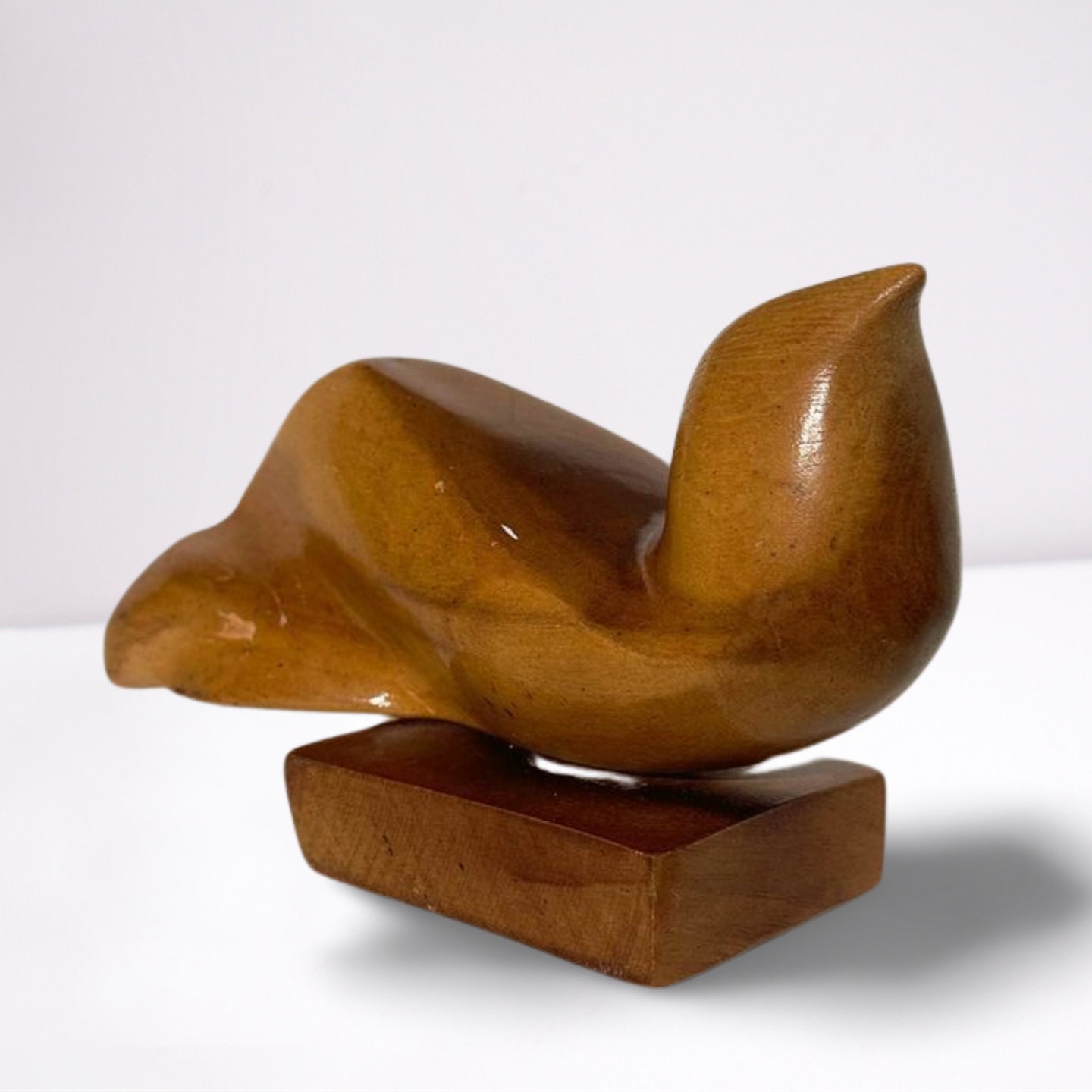 Japandi Antique Wooden Bird Sculpture Hand Carved Wabi Sabi Avian Art ...