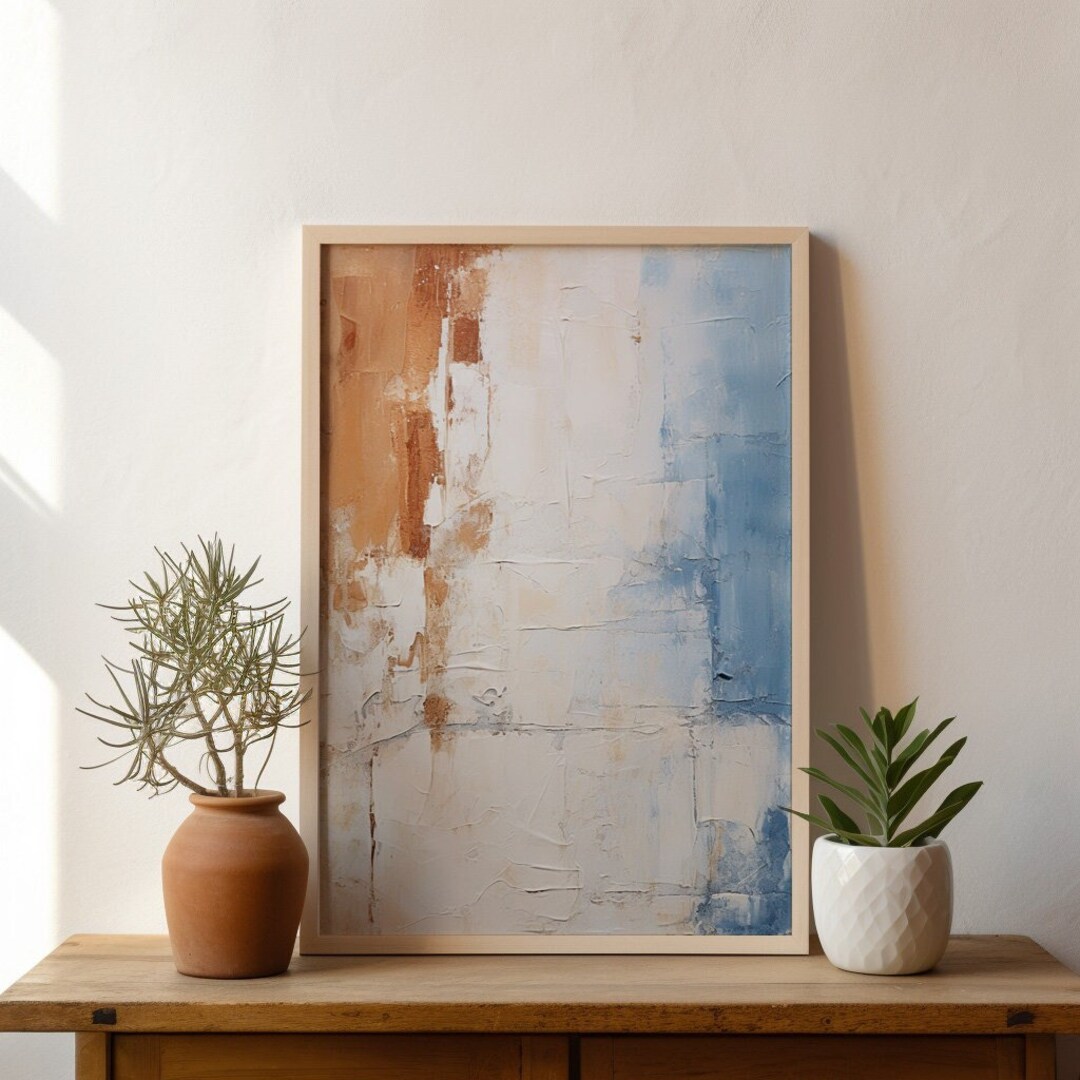 Amber Turquoise Japandi Plaster Painting Abstract Calming Layered ...