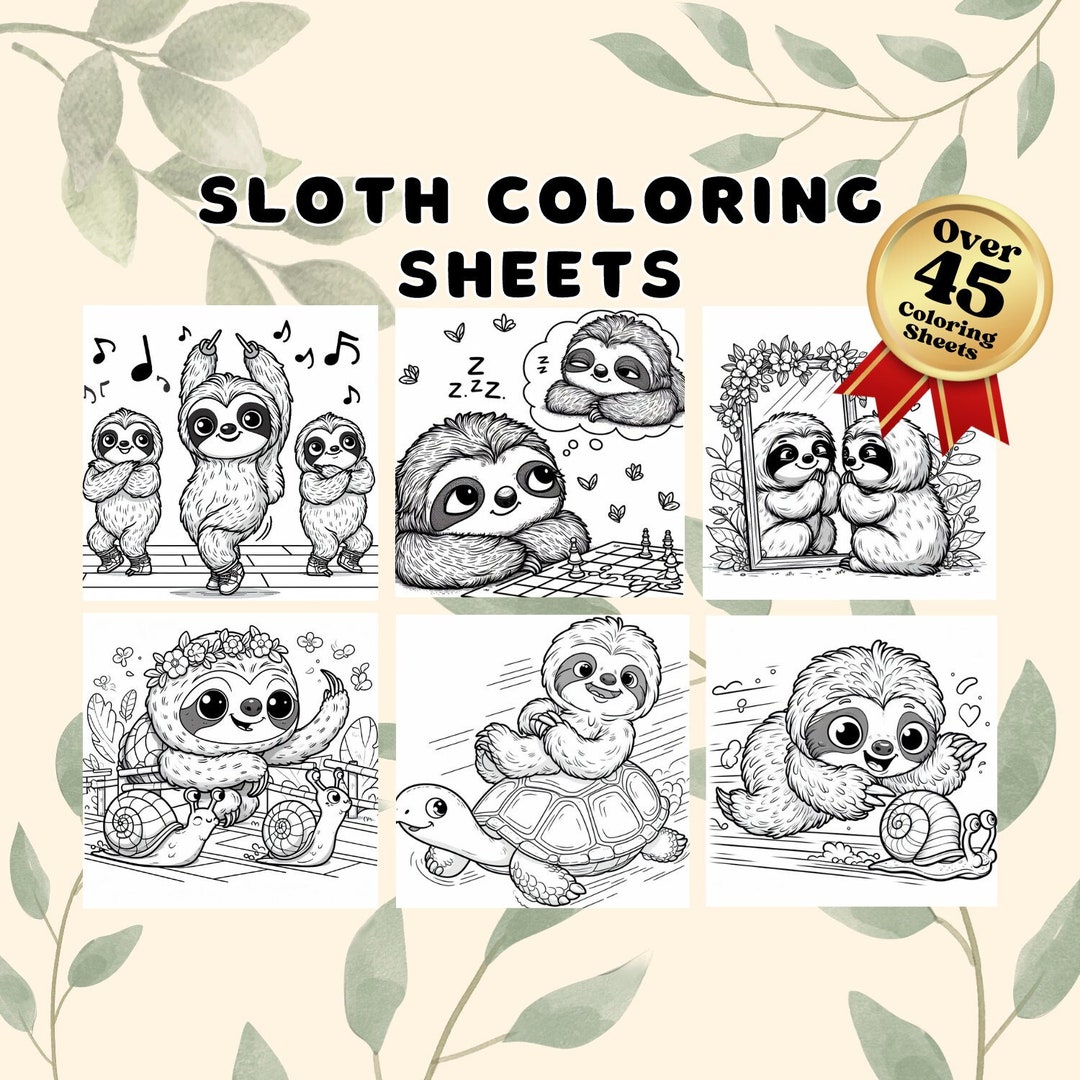 Fun Sloths Coloring Sheets Pack for Preschoolers Toddlers Simple ...