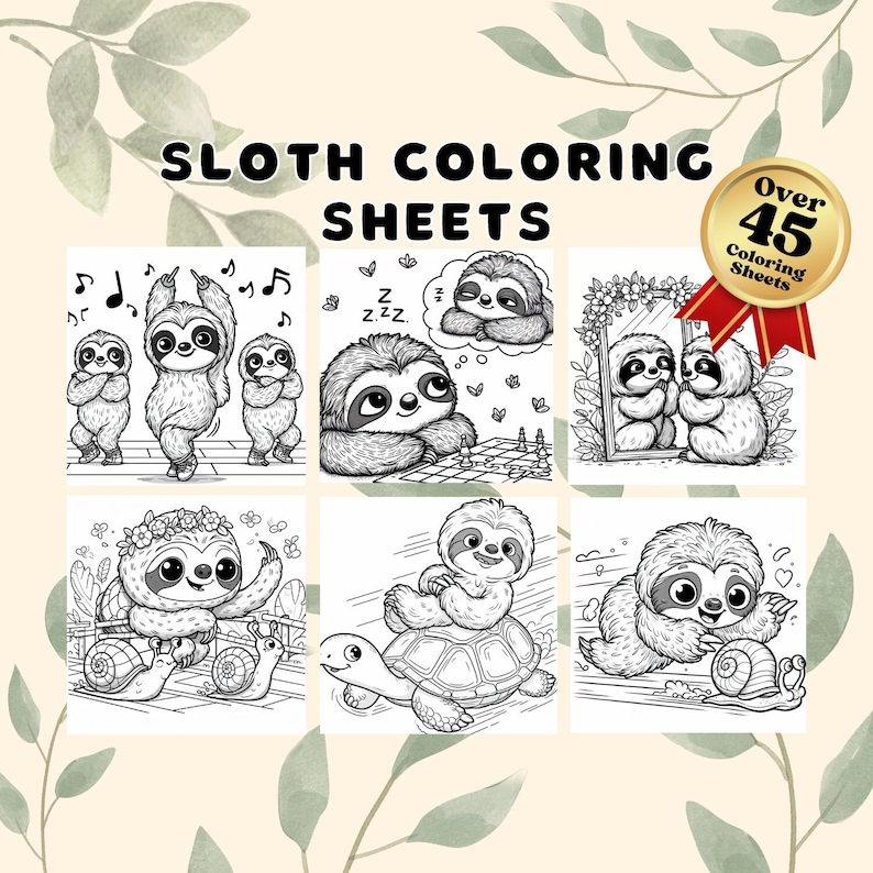 Fun Sloths Coloring Sheets Pack for Preschoolers Toddlers Simple ...