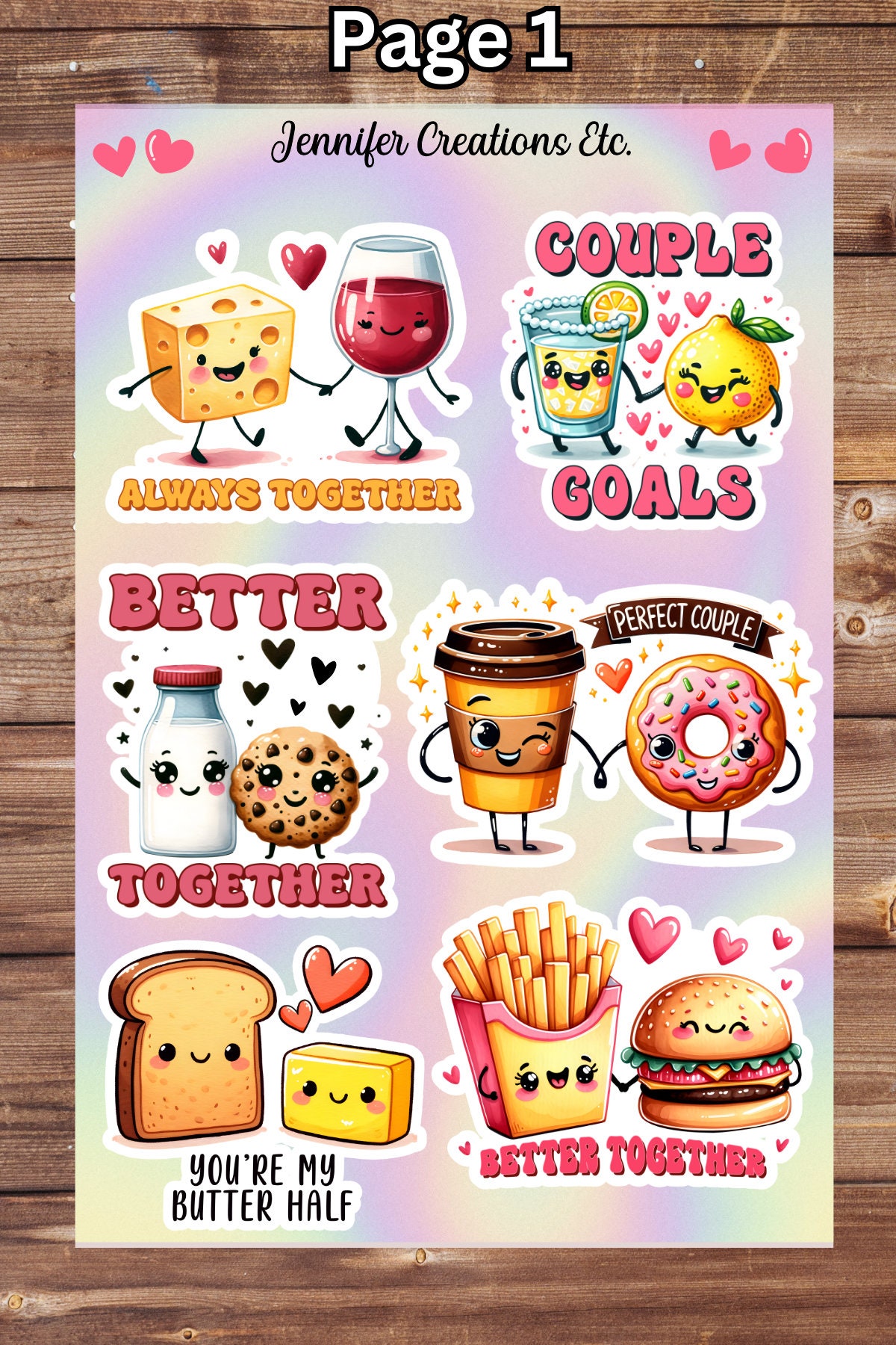 Cute Food Couples Sticker Sheet, Yummy Affection Stickers, Stickers for ...