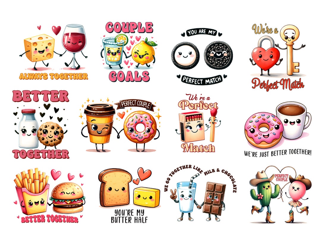 Cute Food Couples Sticker Sheet, Yummy Affection Stickers, Stickers for ...