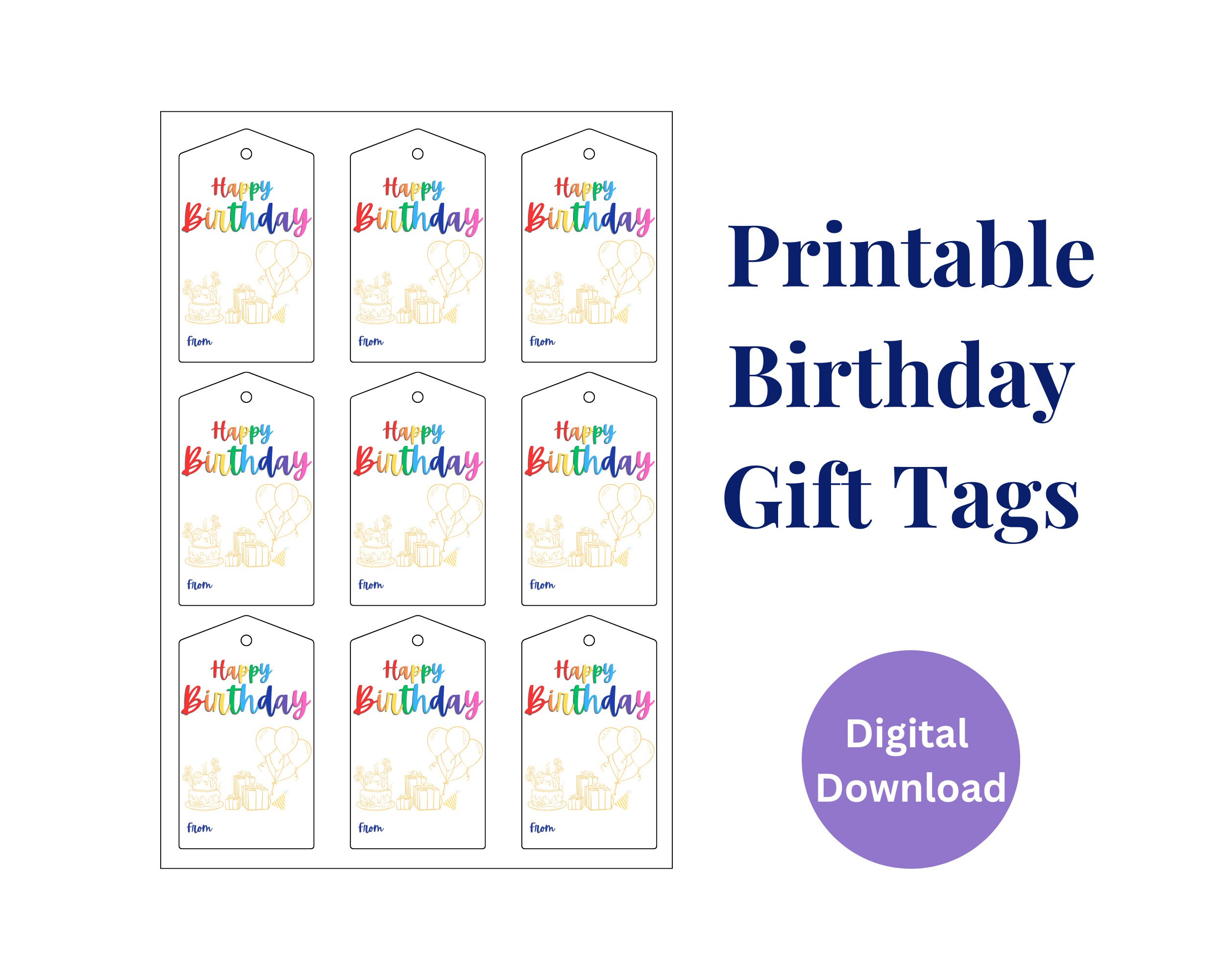 Printable Gift Tags | Happy Birthday Tag | Instant Download PDF ...