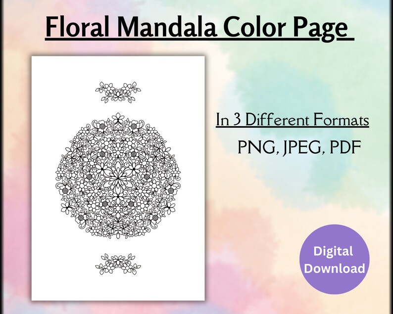 Flower Mandala Coloring Page Hand Drawn Digital Download Printable ...