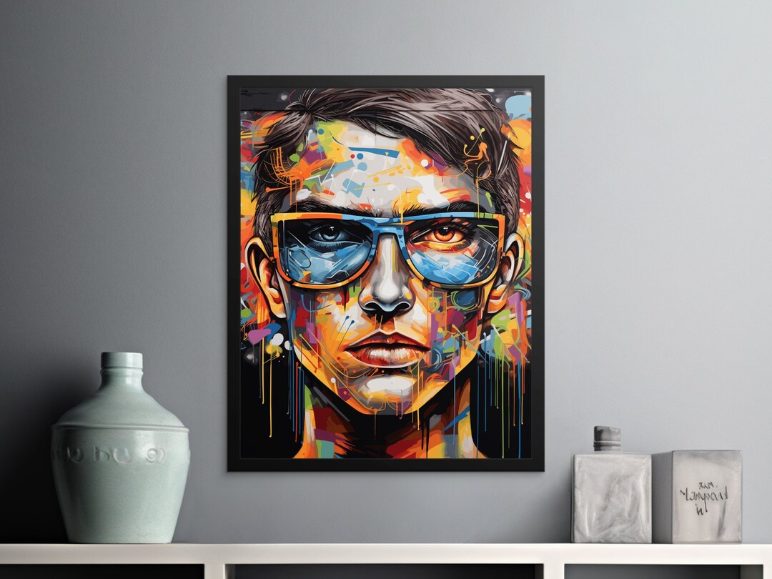 Colorful Abstract Art Man Portrait, Digital Painting Print, Modern Wall ...