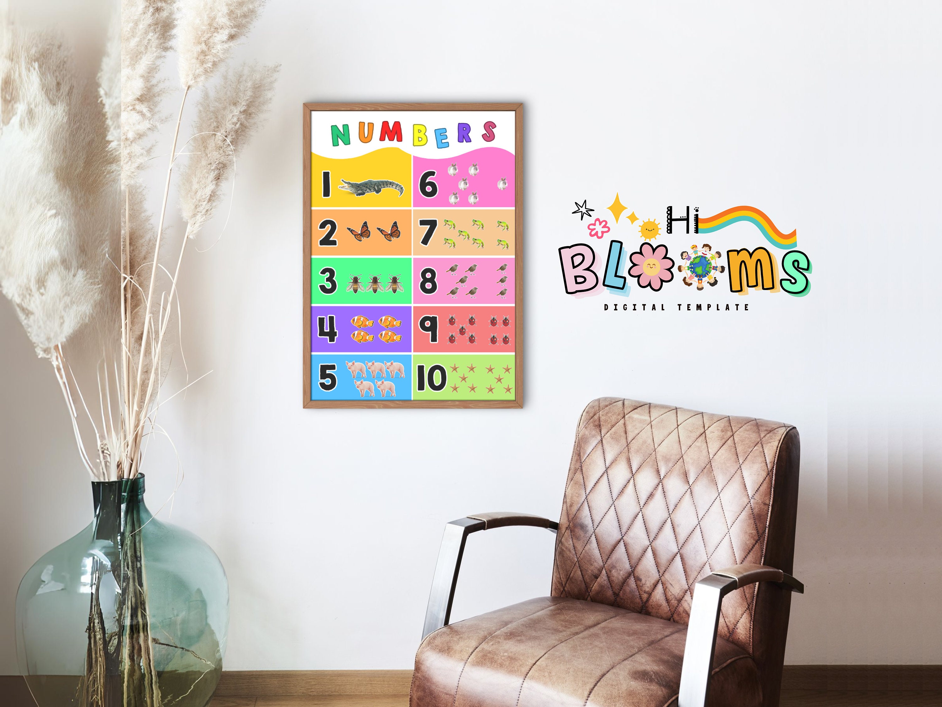 Animals Colorful Numbers 1-10 Poster Nursery Rainbow Educational ...