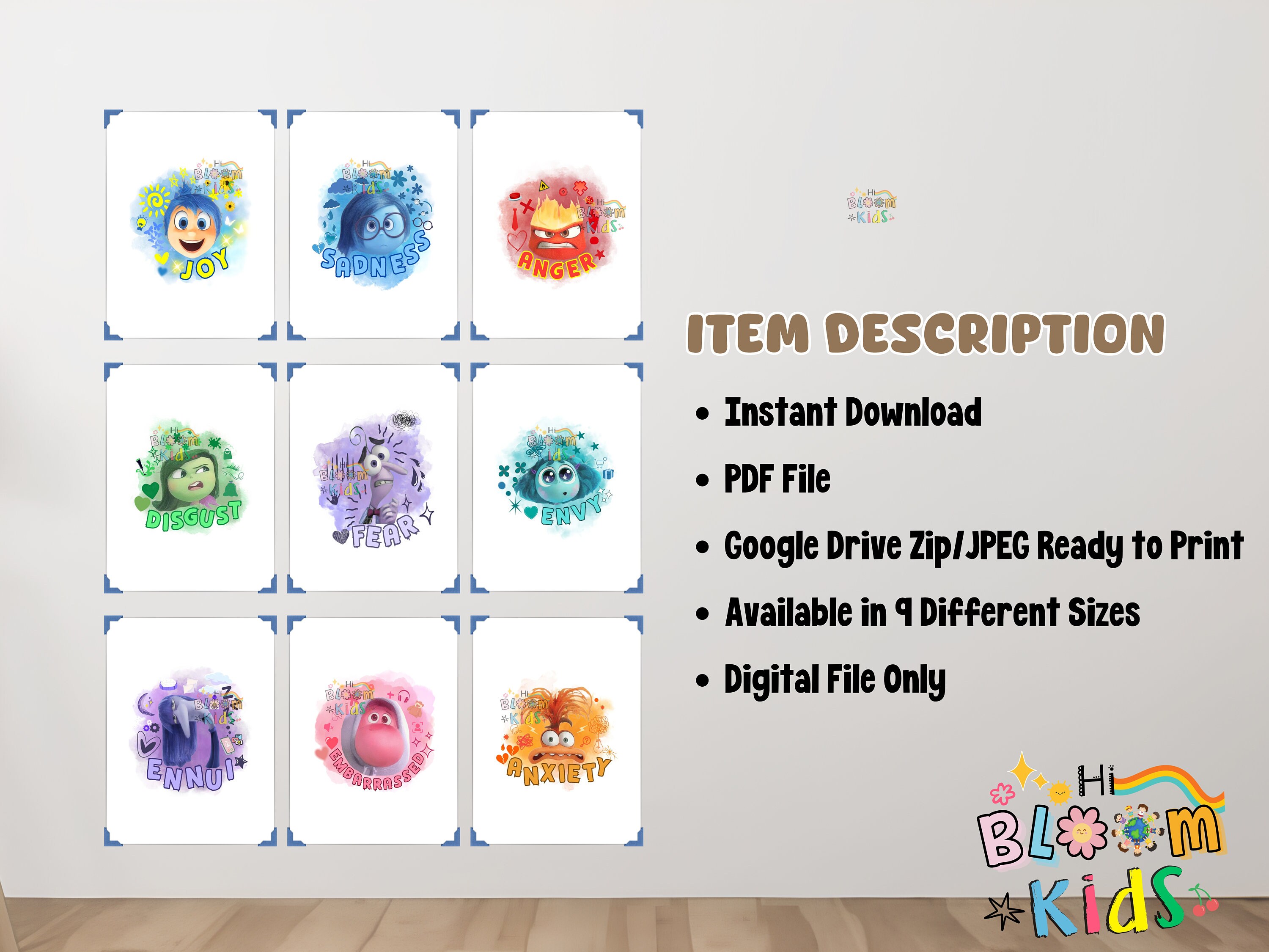 Bundle Set of 12 Inside Character Feelings Emotions Poster Color Pencil ...