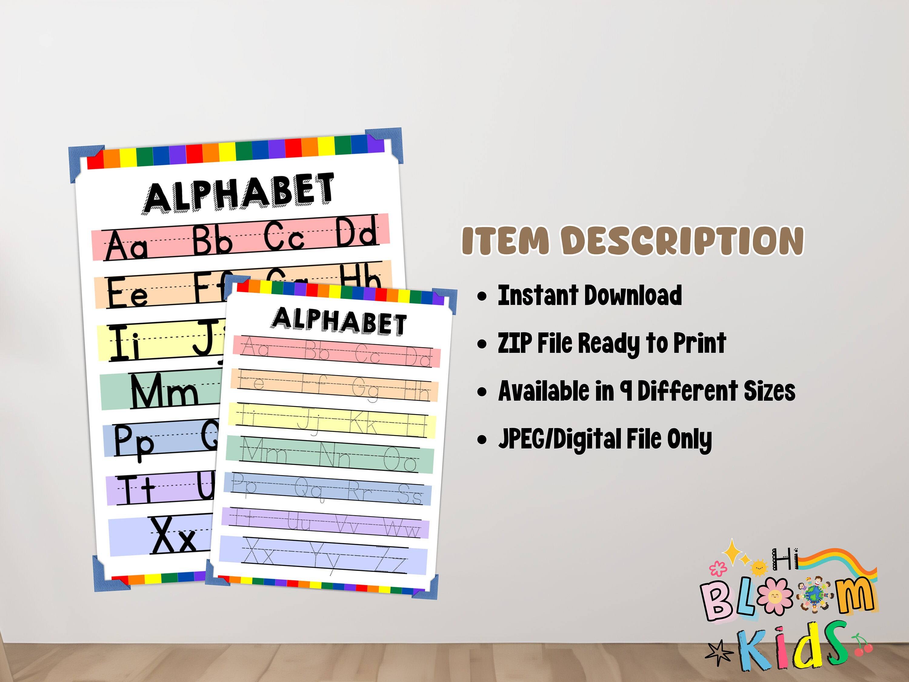 Colorful Educational Homeschool Posters Rainbow ABC Poster Tracing ...