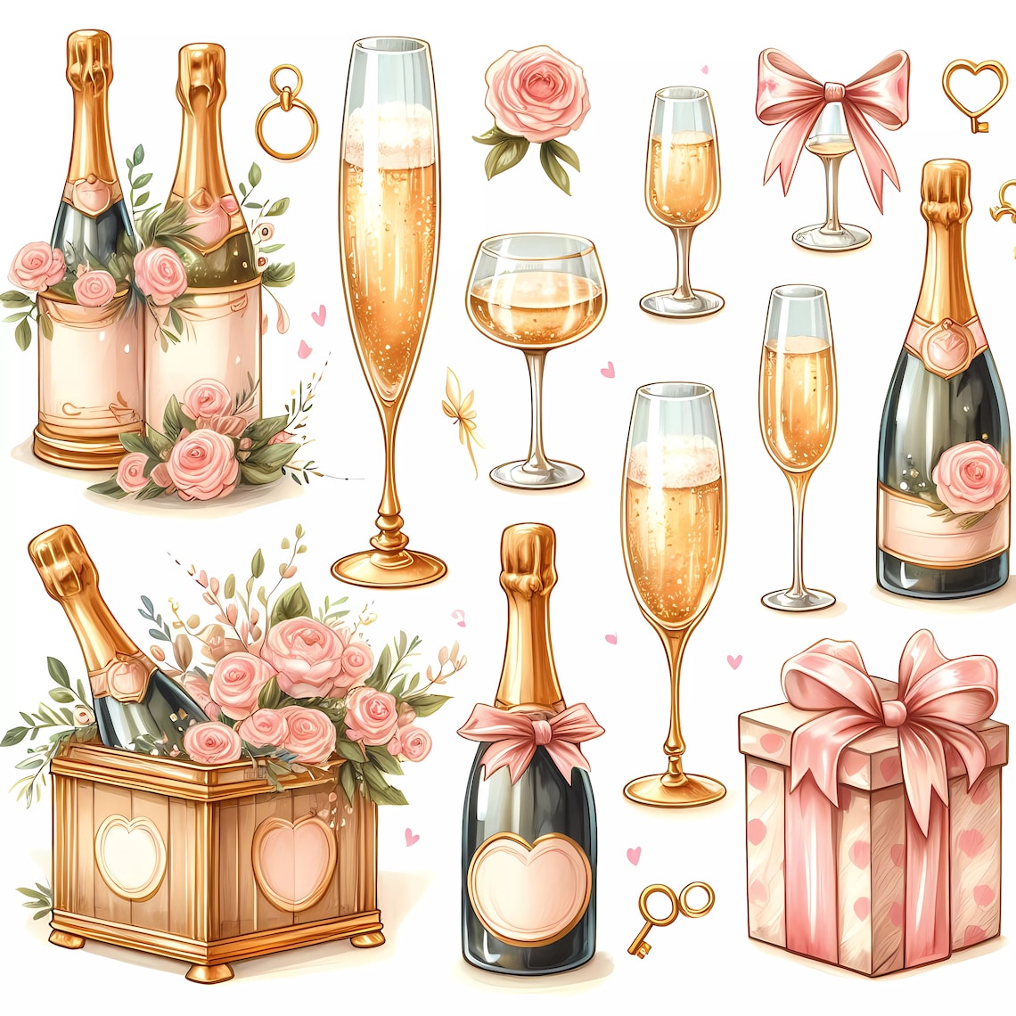 Wedding Clipart, Champagne, Wedding Decorations 8192x8192, 96 DPI 59 ...