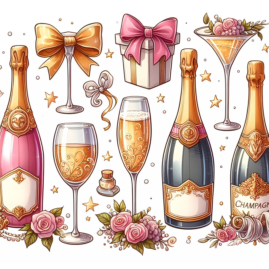 Wedding Clipart, Champagne, Wedding Decorations 8192x8192, 96 DPI 59 ...