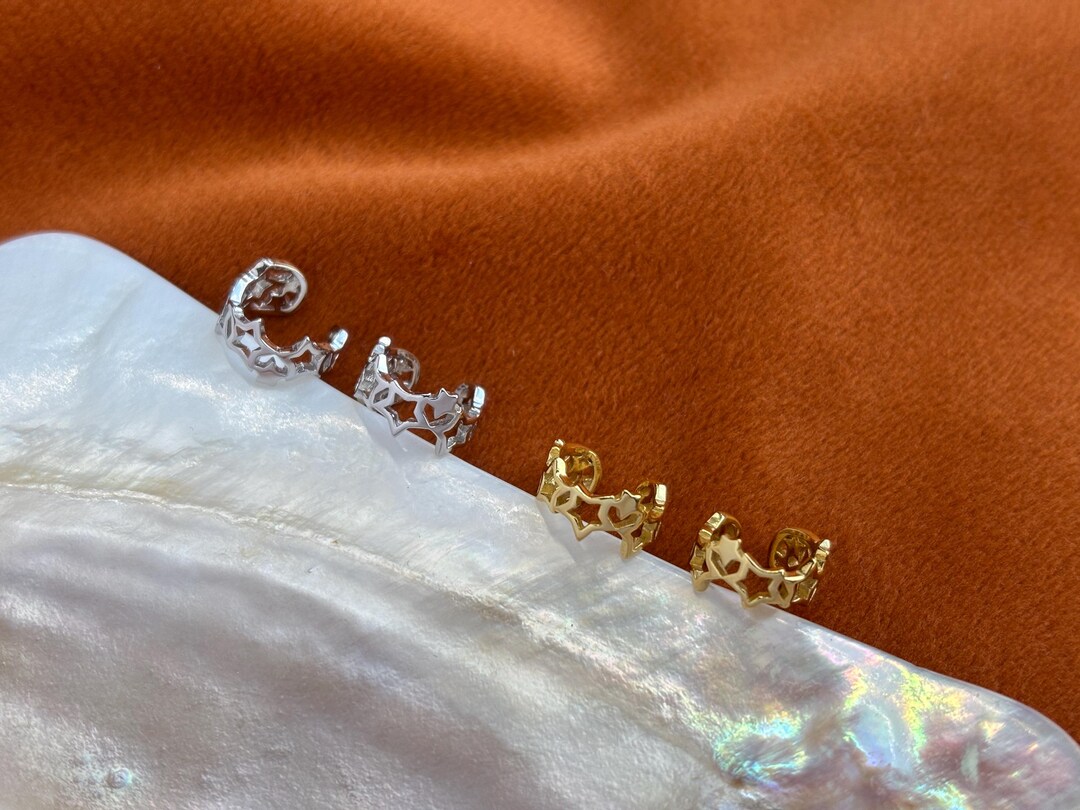 Silver Cut Out Star Ear Cuff, Golden Hallow Star Ear Cuffs Jewelry ...