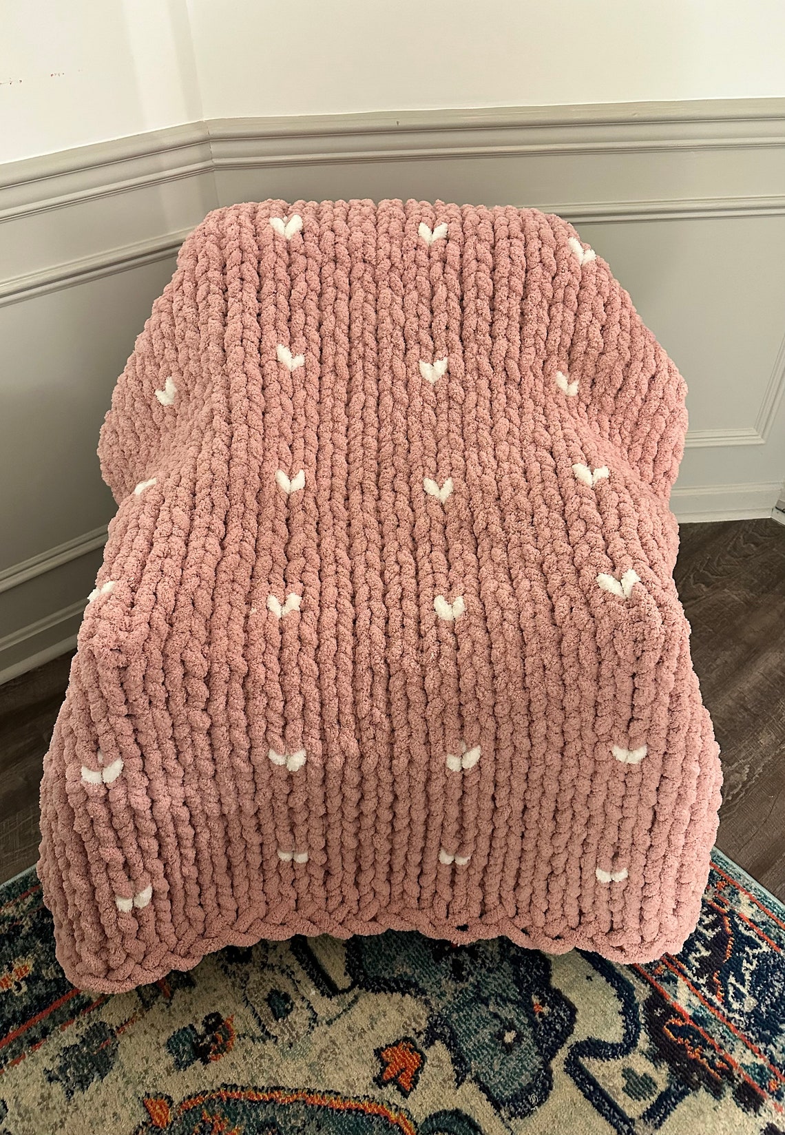 Chunky Knit Heart Blanket - Etsy