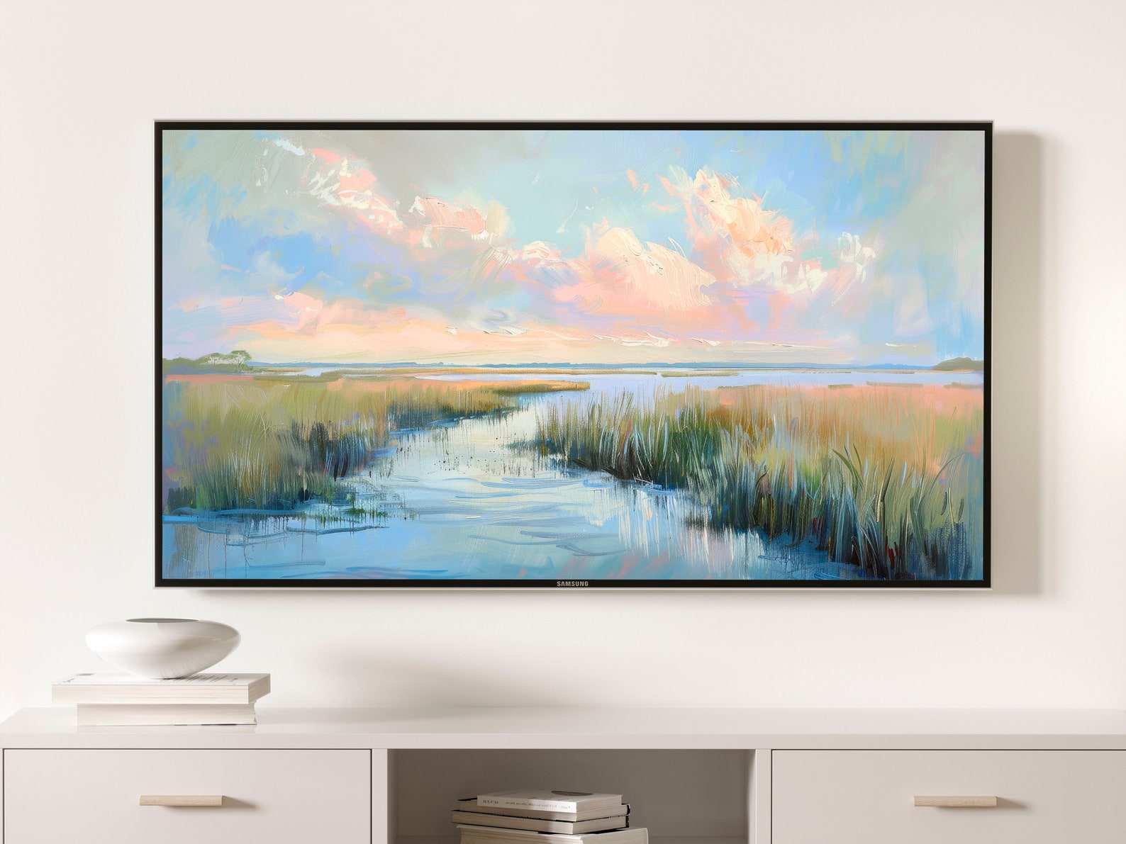 Samsung Frame TV Art | Soft Pastel Sunset Marsh | Abstract Landscape ...