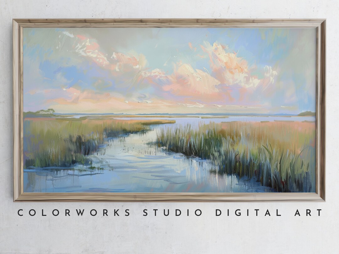 Samsung Frame TV Art | Soft Pastel Sunset Marsh | Abstract Landscape ...