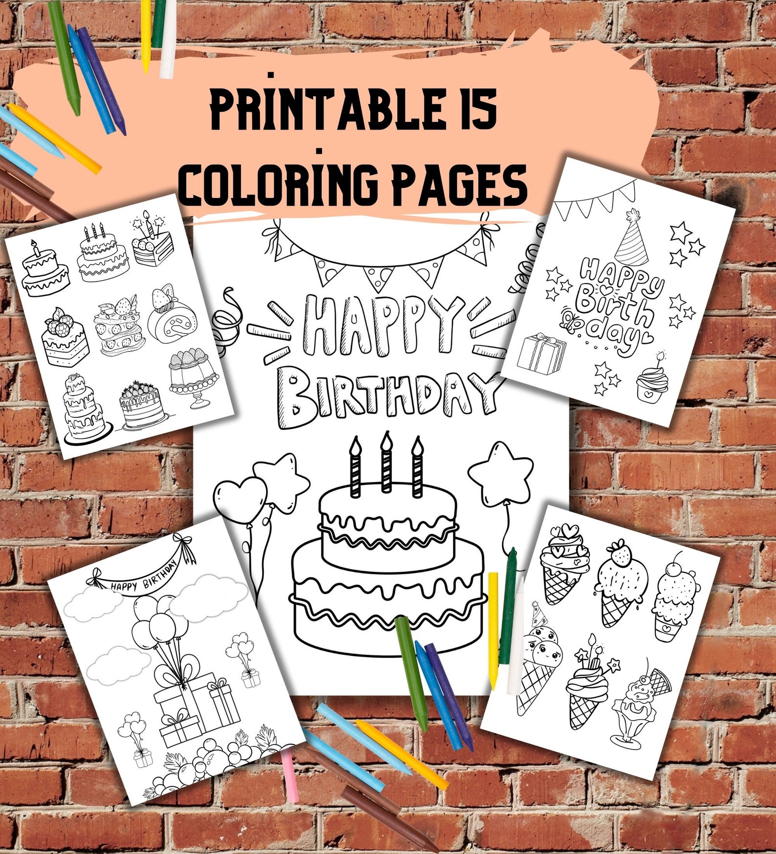 Happy Birthday Coloring Page for Kids - Printable Design With Cake ...