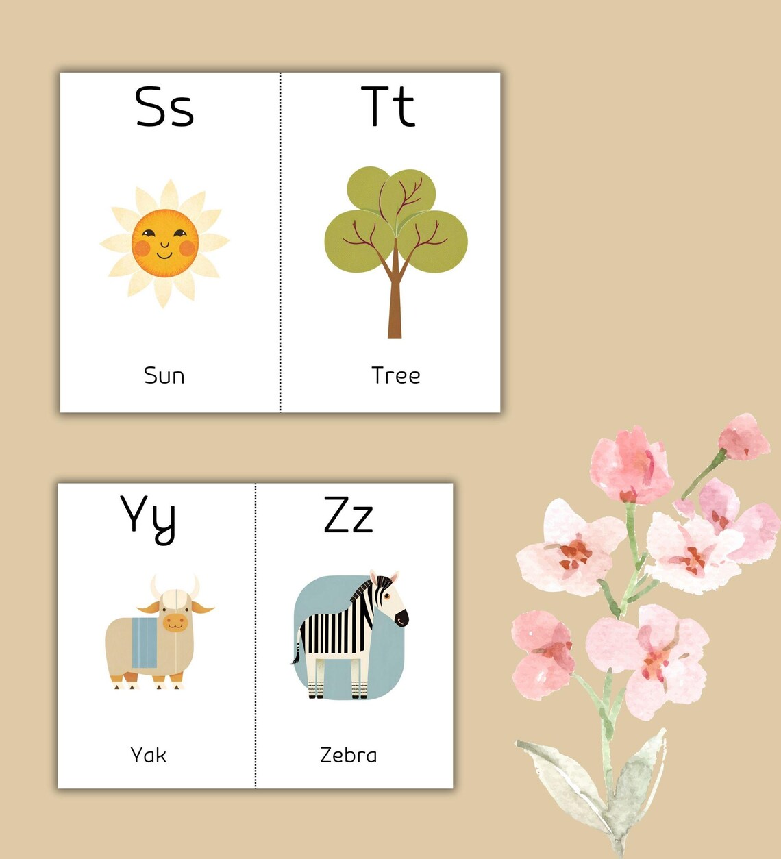 Alphabet Flash Cards: Montessori First Words, Modern Picture (digital ...