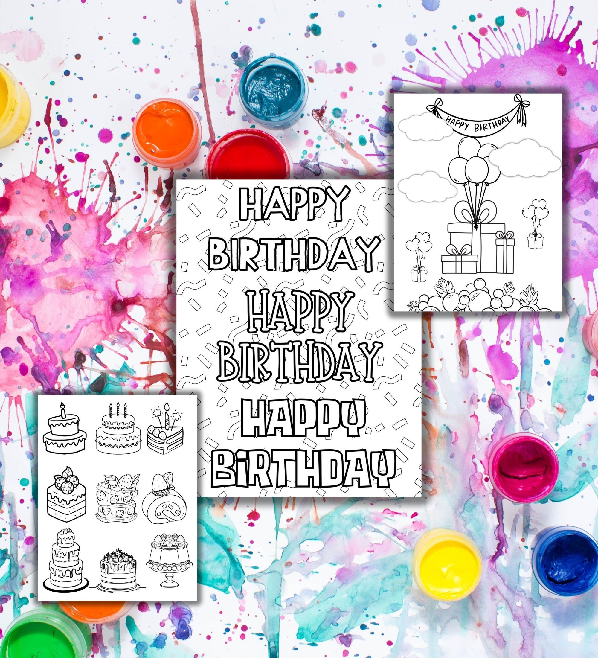 Happy Birthday Coloring Page for Kids - Printable Design With Cake ...