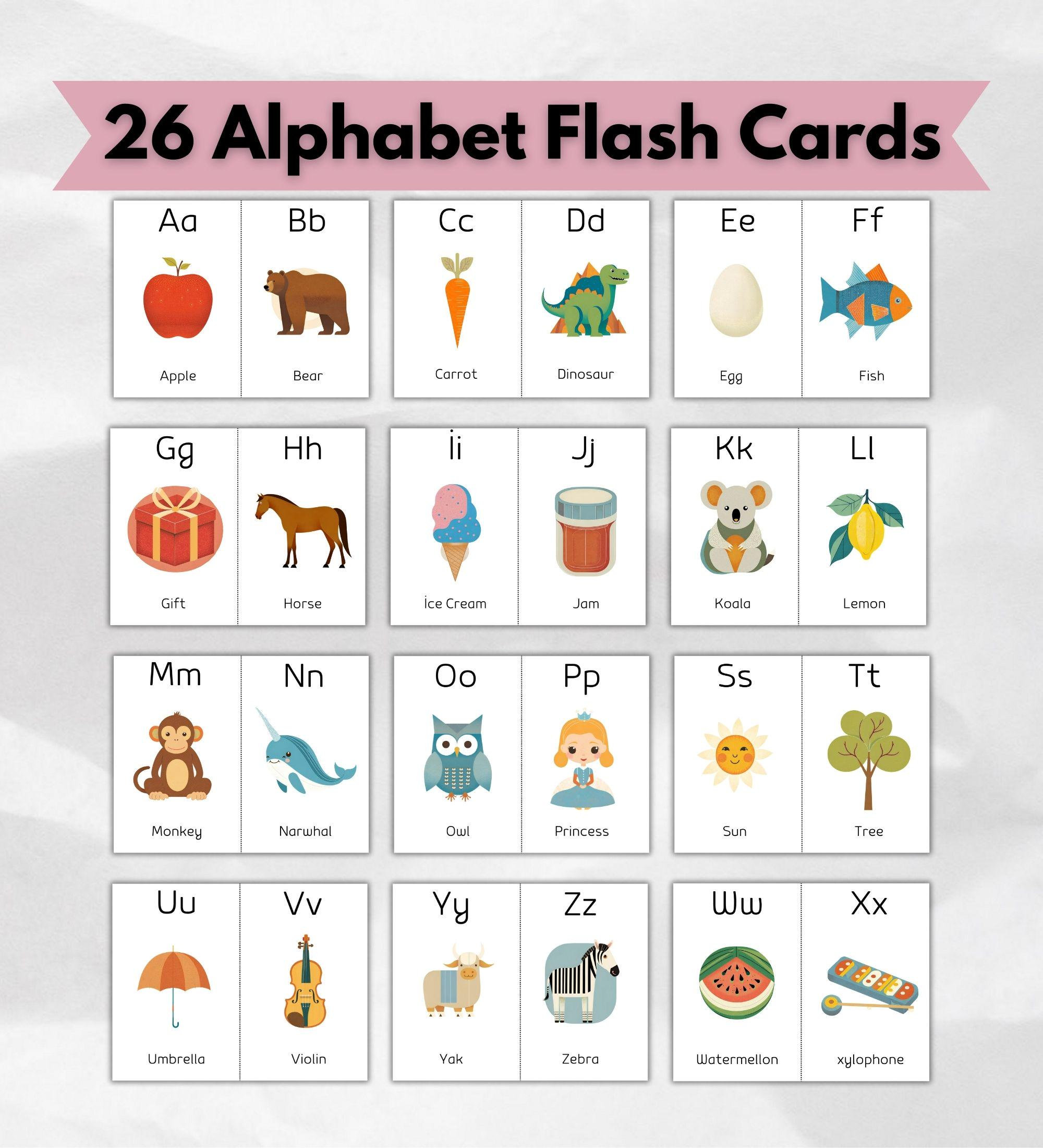 Printable Alphabet Flash Cards for Baby, My First Word, 26 Alphabet ...