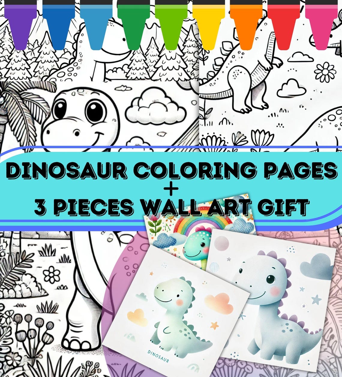 Dinosaur Coloring Pages for Kids: Fun Activity Pack + Wall Art ...
