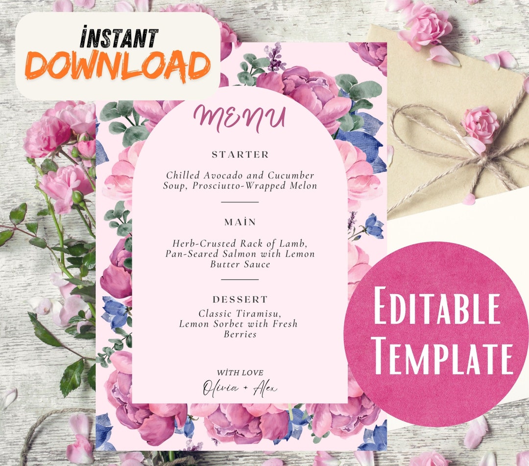 Arch Menu Card Template for Baby Shower Invitation, Menu Card Template ...