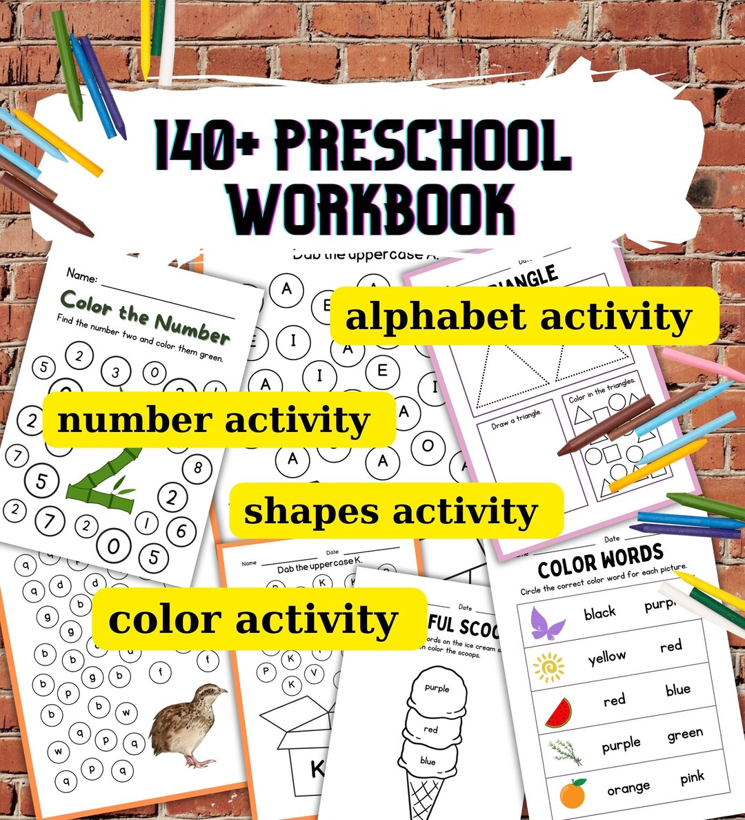 Printable Preschool Workbook 140+ Pages, Activity Worksheet, Printable ...
