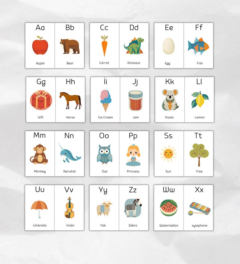 Alphabet Flash Cards: Montessori First Words, Modern Picture (digital ...