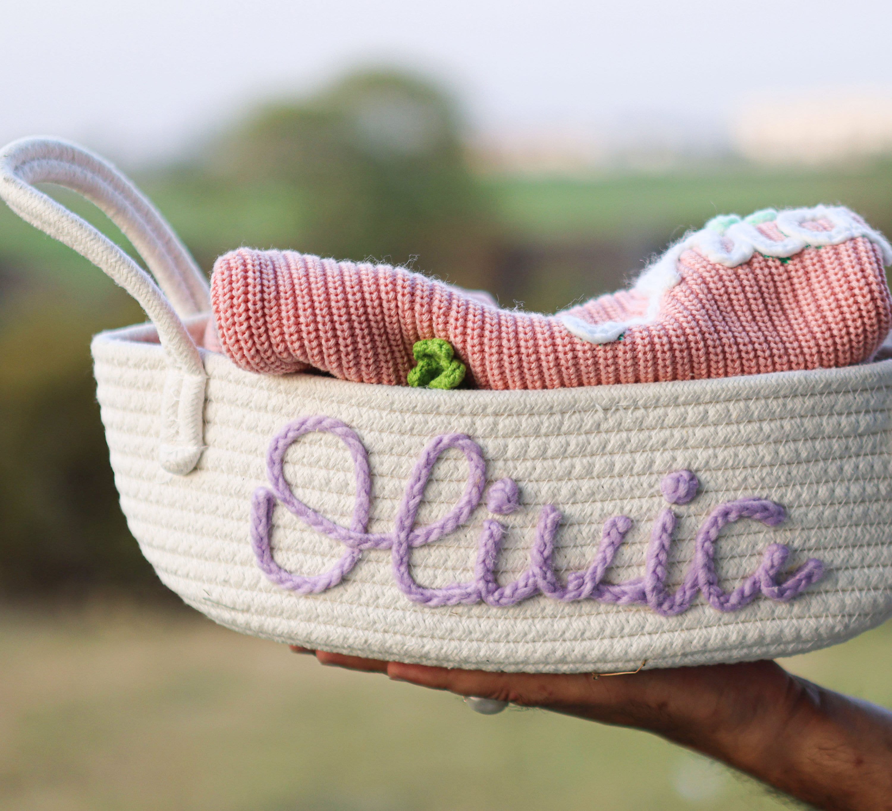 Custom Baby Basket With Name, Personalized Monogram Unique Nursery ...