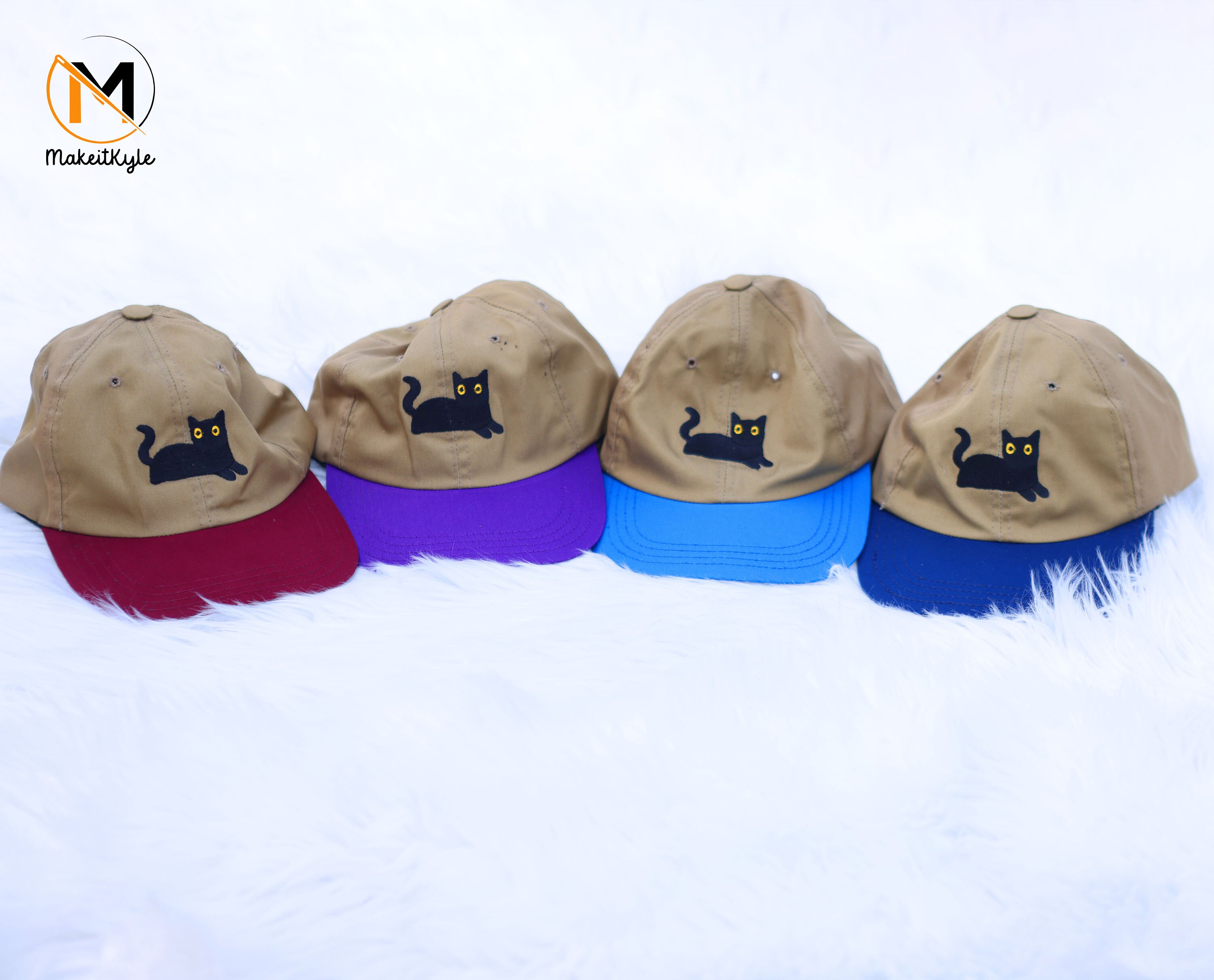 Embroidered Black Cat Cap, Couple Matching Cute Cat Summer Hats, Low ...