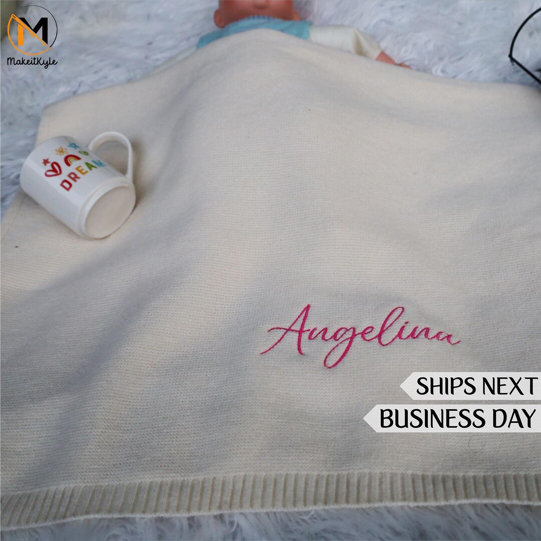 Custom Knitted New Born Baby Blanket, Personalized Baby Name Blanket ...