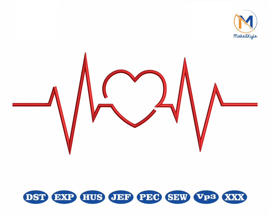 Heartbeat Embroidery Design, Heart Monogram Embroidery File, Love ...