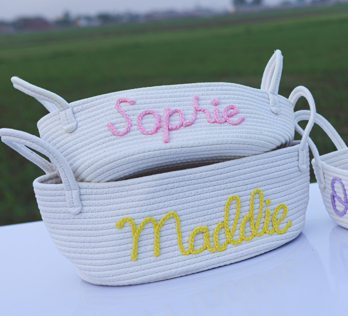Custom Baby Basket With Name, Personalized Monogram Unique Nursery ...