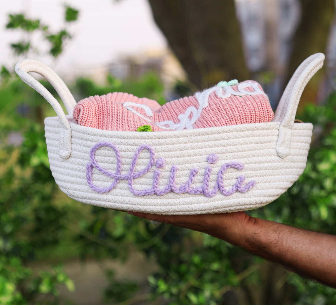 Custom Baby Basket With Name, Personalized Monogram Unique Nursery ...