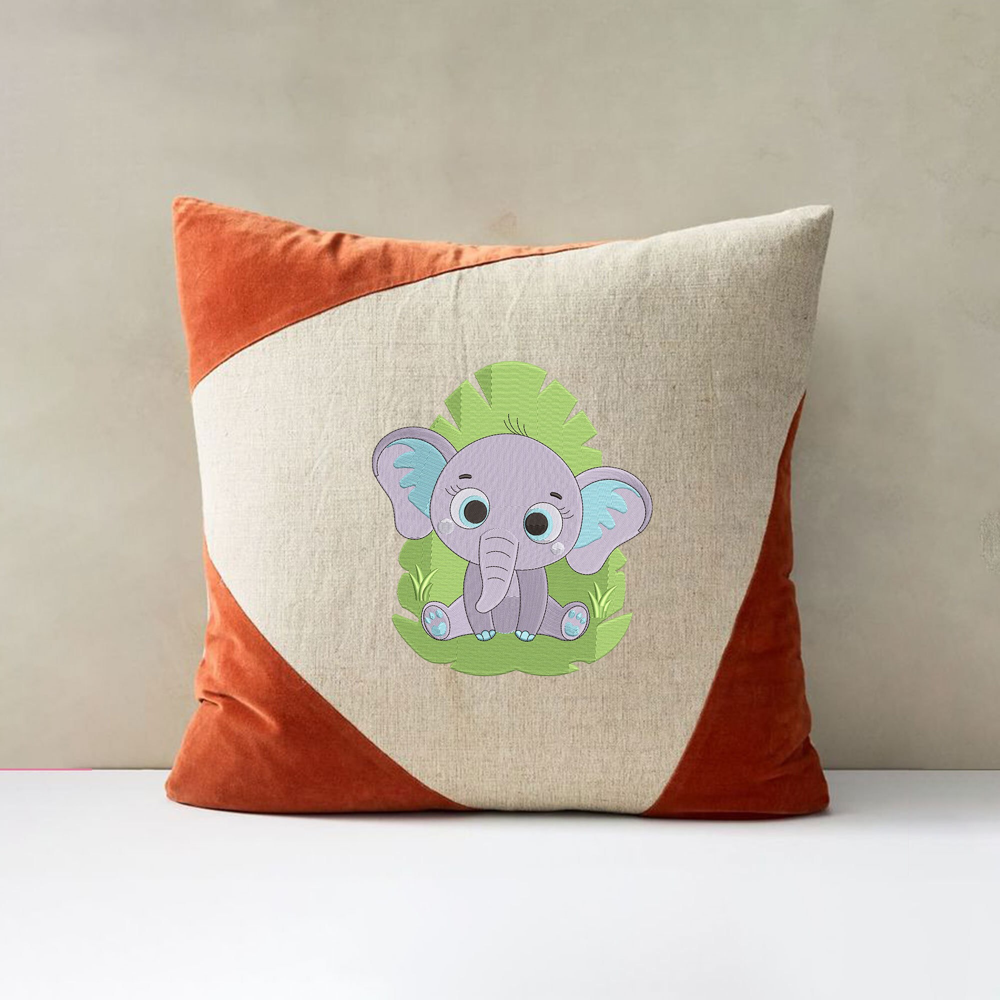 Baby Elephant Embroidery Pattern, Elephant With Green Grass Embroidery ...