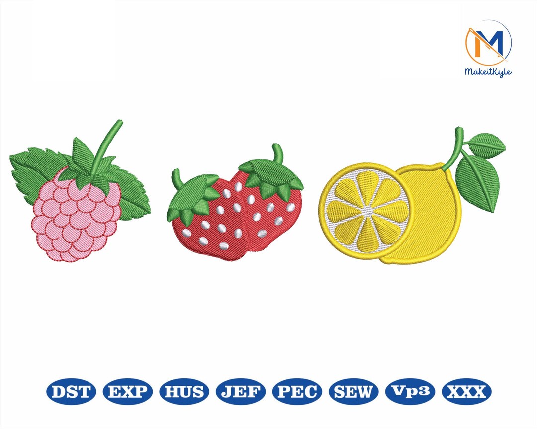 Strawberry Embroidery Design, Lemon Embroidery Design, Raspberry ...
