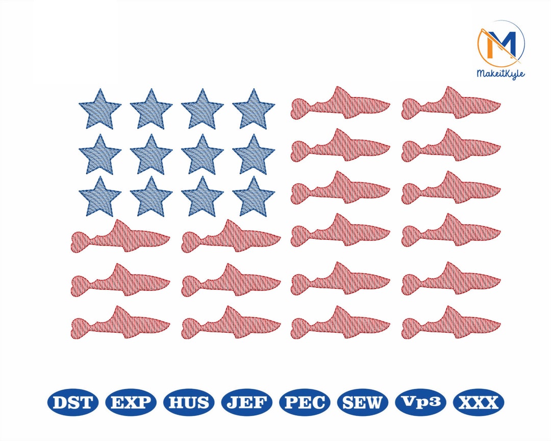 Embroidered American Flag Design, Stars and Fishes Flag Embroidery ...