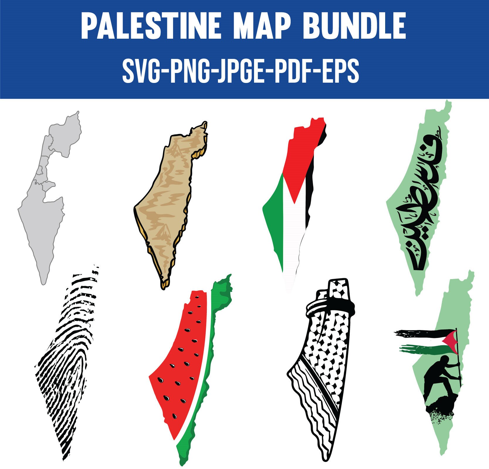 Palestine Flag & Map Svg Bundle, Palestine Digital Design Bundles ...