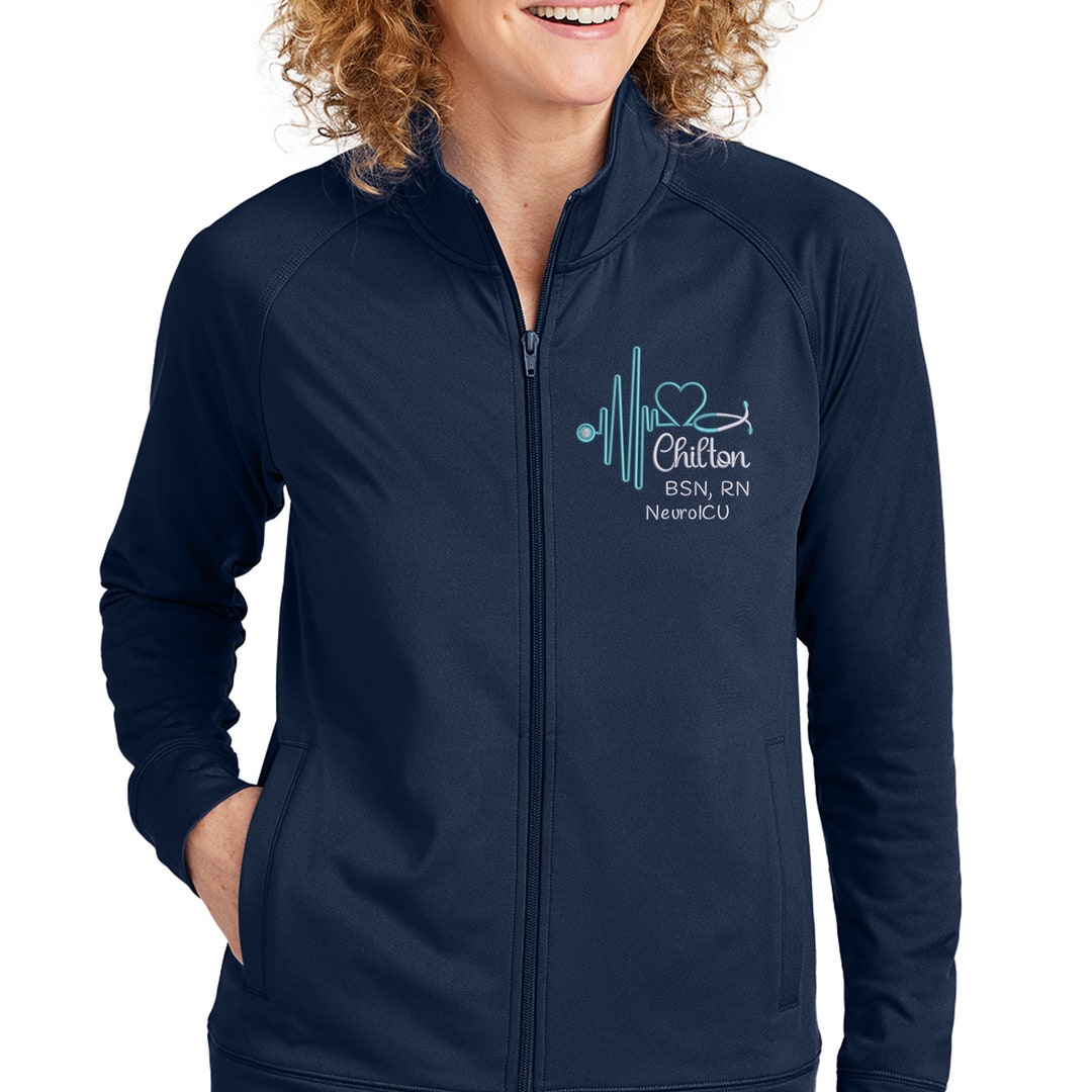 Embroidered Nurse Custom Rn Jacket, Personalized Name Heartbeat ...