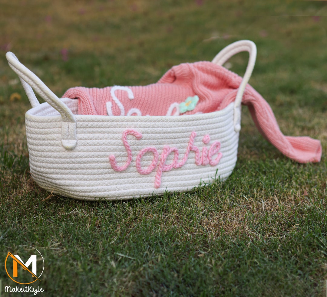 Embroidered Baby Basket With Name, Custom Unique Newborn Baby Basket ...